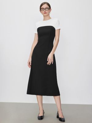 Buy Cider Black Round Neck Two Tone Split Midi Dress (XXS) Online