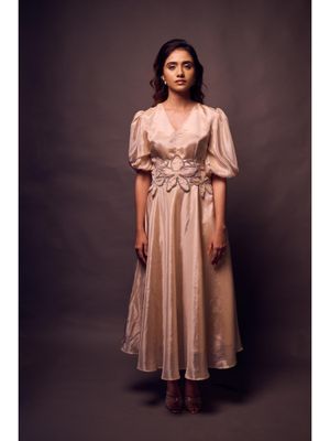 Buy Weaving Cult Rose Gold Tissue Dress with Embellished Belt (Set of 2 ...