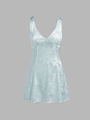 Buy Cider Blue Satin Floral Print Tie Back Short Dress (XL) Online