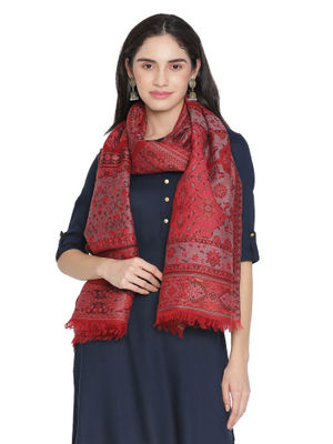 Buy Shingora Wool Red Paisley Woven Design Stole Online