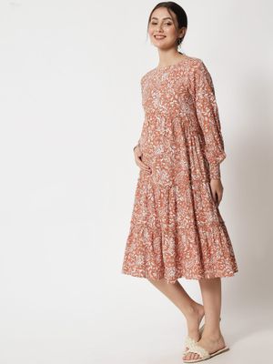 The Vanca Dresses : Buy The Vanca Maternity Brown Printed Knee Dress ...