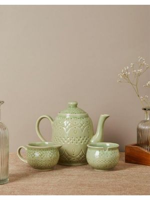Buy Fabindia Green Haritah 3pc Tea Set Online