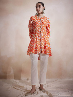 Femella Co-Ord Set : Buy Femella Orange Floral High Low Co-Ord (Set of ...