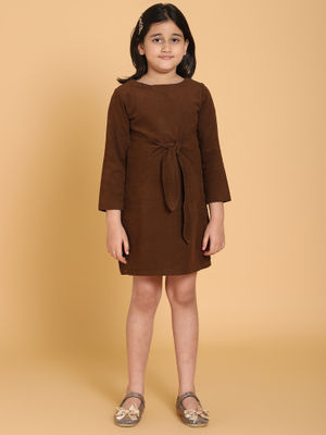 Buy Piccolo Brown Solid Mini Dress (5-6 Years) Online
