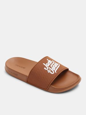 Buy Jack & Jones Men Textured Brown Sliders (EURO 40) Online