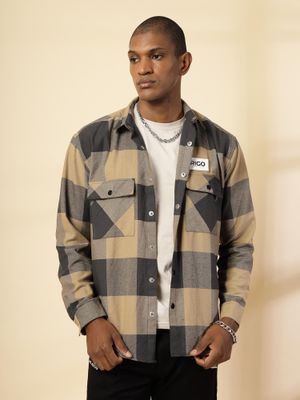 Buy RIGO Men Black Biege Checks Shacket (M) Online