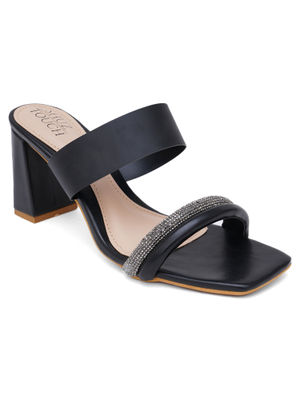 Buy SHUZ TOUCH Embellished Heeled Slipper Black Online