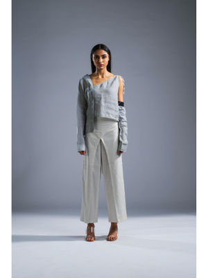 Buy PRIMAL GRAY Ice Blue Organic Linen Summer Tie Up Top Online