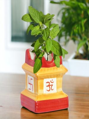 Buy Ecofynd 5 Inches Yellow Tulsi Ceramic Plant Pots Online