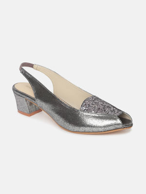 Buy Marc Loire Women Gun Metal Embellished Casual Peep Toe Heels Online