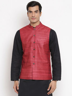 Buy Fabindia Red Silk Nehru Jacket Online