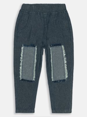 Buy Tales & Stories Boys Dark Blue Cotton Slim Fit Washed Jeans online