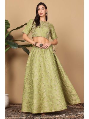 Buy Kaanchie Nanggia Mehndi Green Brocade Lehenga with Choli (Set of 2 ...