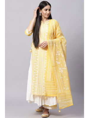 Biba Salwar Suits and Sets : Buy Biba Yellow Cotton Flared Suit (set Of ...