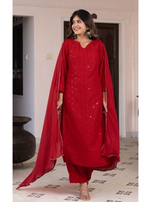 Buy SUTRA CLOTHING Red Riding Kurta with Pant & Dupatta (Set of 3) (XS ...