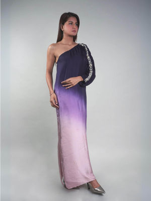 Buy Rukinder Kumar Navy Blue One Shoulder Ruched Dress (S) Online