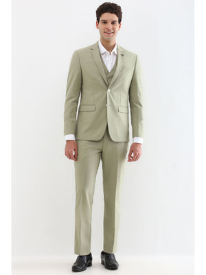Buy Allen Solly Men Olive Slim Fit Solid Formal Suit (Set of 3) (36) Online