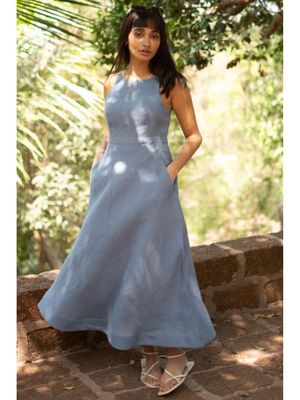 Buy Creatures of Habit Linen Cutaway Maxi Dress- Wildflower Blue Online
