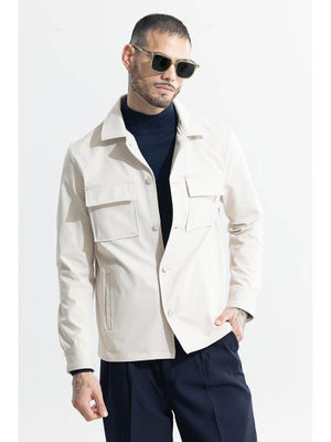 Buy Snitch Off White Plain Full Sleeves Relaxed Casual Shacket for Men ...