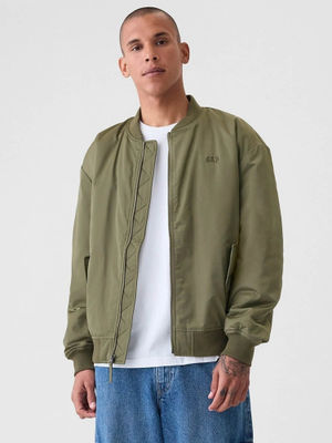 Buy GAP Olive Men's Logo Baseball Neck Bomber Jacket (XS) Online