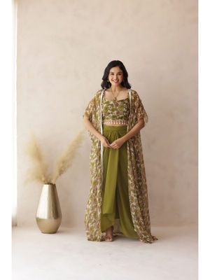 Buy DEASHA INDIA Green Sahar Forest Cape with Blouse and Skirt (Set of ...