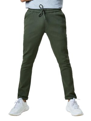 Buy The Souled Store Solid Dark Olive Stretch Structured Pants For Men ...
