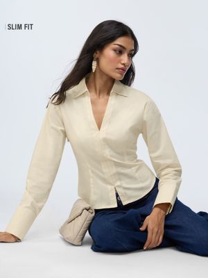 Buy The Souled Store Ivory Fitted Women Shirt (XXS) Online