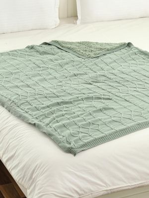 Buy PLUCHI Twist Cable Cotton Knitted Throw Blanket With Warm Sherpa ...