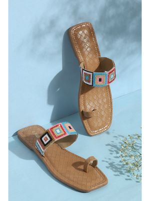 Buy Biba Brown Fabric Ring Toe Flats Online