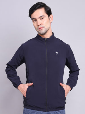 Buy Technosport Navy Blue Men Solid Slim Fit Turtle Neck Sports Jacket ...