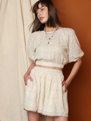 Buy VERO MODA Beige Check Cropped Top Online