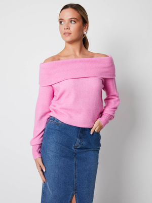 Buy Threadbare Pink Knitted Bardot Jumper Online