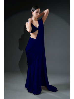 Buy HANDME Ready To Wear Exclusive Designer Navy blue Saree with Unique ...