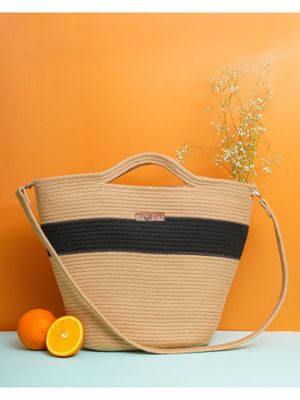 Buy Zolo Label Cotton Black Striped Beige Shoulder Bag Online