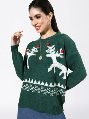 Buy IKI CHIC Green Reindeer Oversized Knitted Sweater online