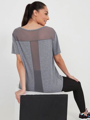 Styli Tops : Buy Styli Grey Melange T-shaped Mesh Back Panel Active Top ...