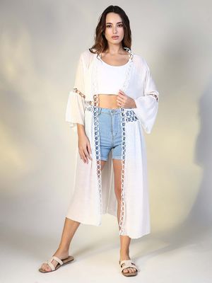 Buy SHOWOFF Edition Women's White Solid Longline Shrug (S) Online
