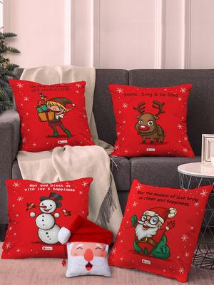 Buy Indigifts Christmas Characters Cushion Covers Red -Set of 4 and ...