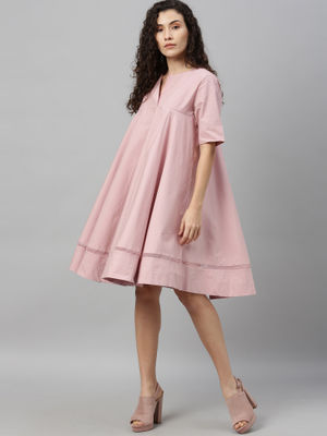 Buy Rareism Pink Solid Mini Dress Online
