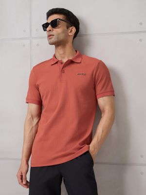 Buy Technosport Men Rust Textured Polo T-Shirt (M) Online