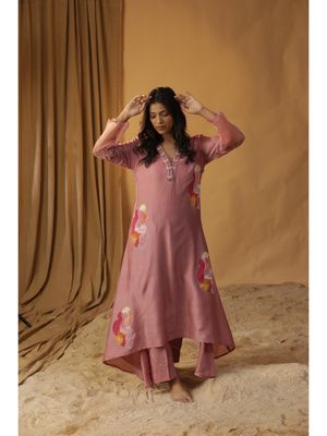Buy Arpita Sulakshana Pink Pyaazi Handpainted A-Line Kurta Set (Set of ...