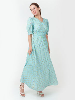 Buy Zink London Womens Blue Geometric Maxi Dress Online