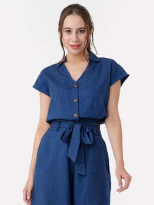 Buy Zink London Womens Navy Blue Solid Crop Top Online