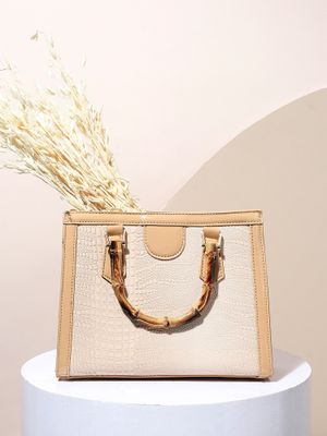 Buy Haute Sauce Bamboo Structured Handbag - Beige Online