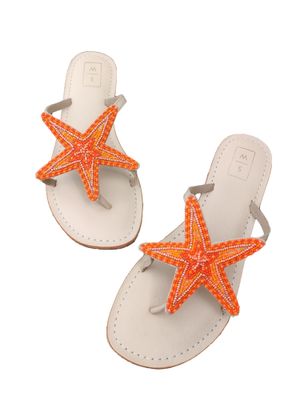 Buy SANDALWALI Lucy Beaded Orange Starfish Flats Online
