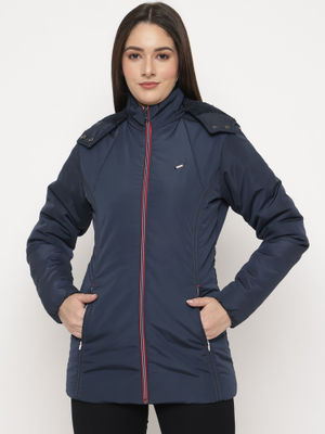 Buy SPIRIT Womens Dark Navy Blue Solid Jacket Online