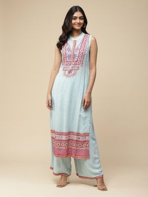 Buy Aarke Ritu Kumar Blue Printed Kurta with Palazzo (Set of 2) Online