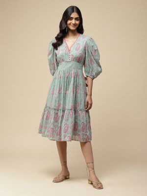 Buy Aarke Ritu Kumar Green Paisley Print Midi Dress Online