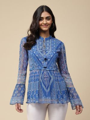 Buy Aarke Ritu Kumar Blue Printed Top Online