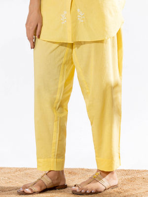Buy PANTS AND PAJAMAS Light Yellow Cotton Salwar Online